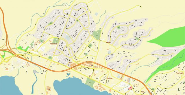 Honolulu Oahu Hawaii US Map Vector Exact City Plan High Detailed Street ...