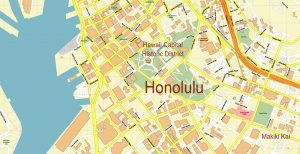 Honolulu Oahu Hawaii US PDF Vector Map Accurate High Detailed City Plan ...