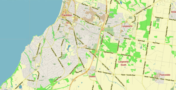 Melbourne Australia Grande area PDF Vector Map Exact City Plan Street ...