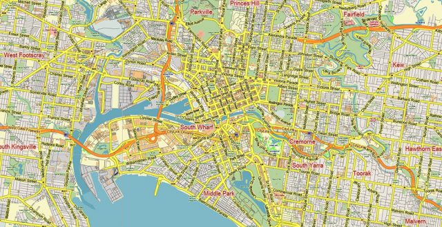 Melbourne Australia Grande area PDF Vector Map Exact City Plan Street ...