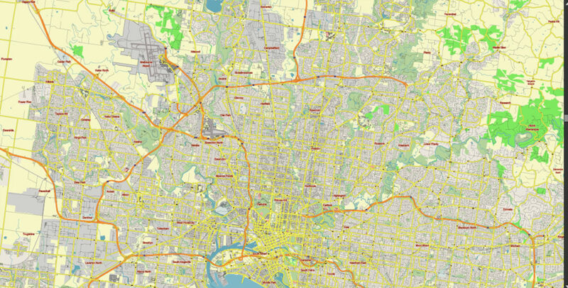Melbourne Australia Vector Map Free Editable Layered Adobe Illustrator ...