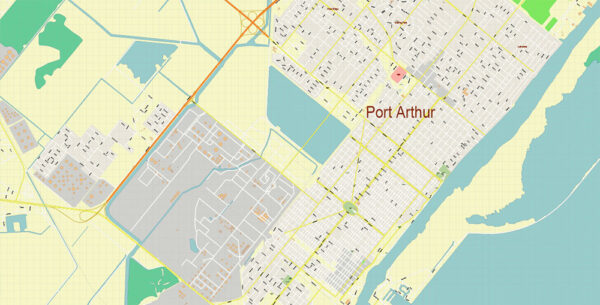 Port Arthur Texas US Map Vector Exact City Plan High Detailed Street ...