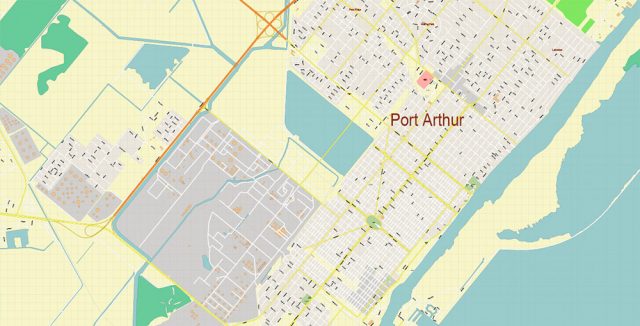 Port Arthur Texas US Map Vector Exact City Plan High Detailed Street ...