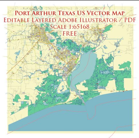 Port Arthur + Beaumont + Orange Texas US Vector Map Free Editable ...