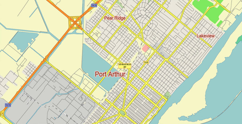 Port Arthur + Beaumont + Orange Texas US Vector Map Free Editable ...