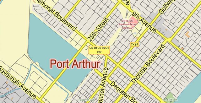 Port Arthur Texas US PDF Vector Map City Plan Exact Street Map editable ...