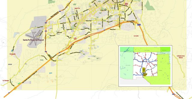Santa Fe New Mexico US Map Vector Exact City Plan LOW Detailed (for ...