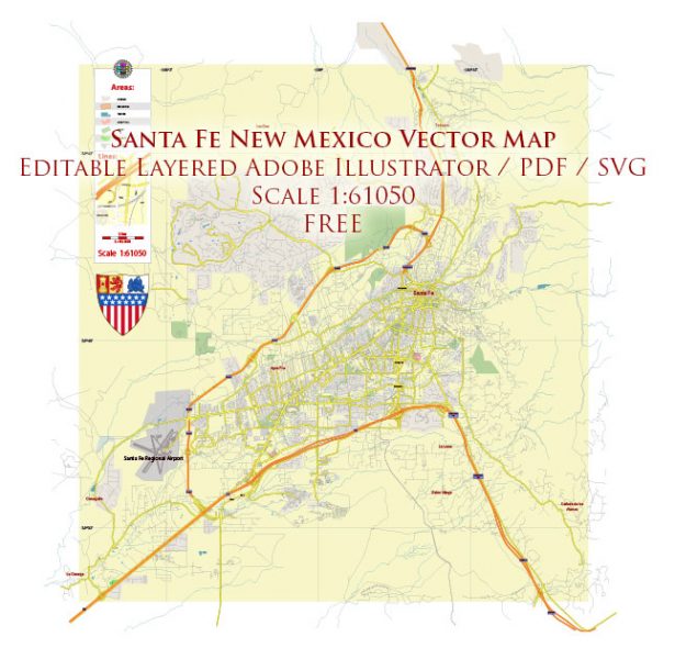 Santa Fe New Mexico US Vector Map Free Editable Layered Adobe ...