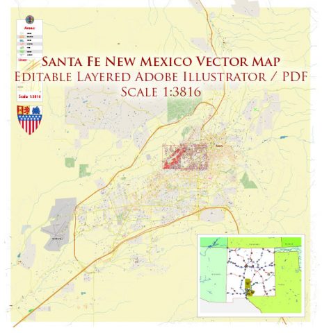 Santa Fe New Mexico US PDF Vector Map Exact City Plan High Detailed ...