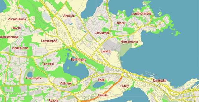 Tampere Finland Vector Map Free Editable Layered Adobe Illustrator ...