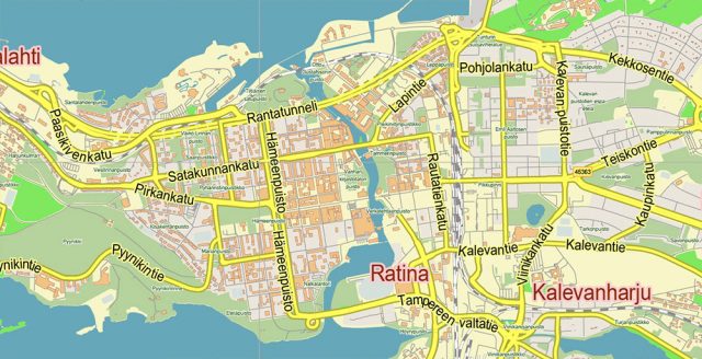 Tampere Finland Map Vector Exact City Plan LOW Detailed (for small ...