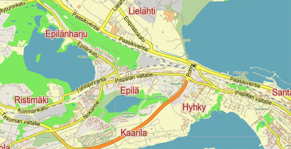 Tampere Finland Map Vector Exact City Plan LOW Detailed (for small ...