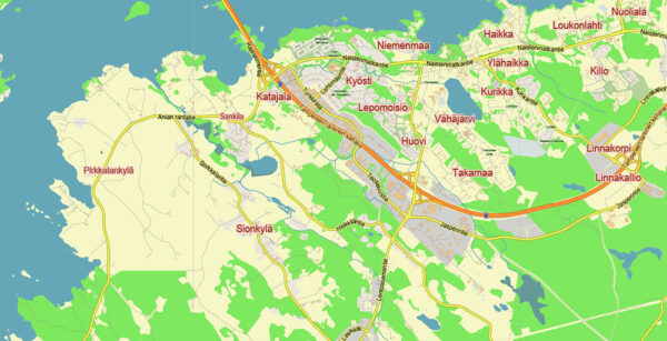 Tampere Finland Map Vector Exact City Plan LOW Detailed (for small ...