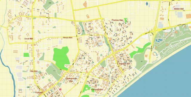 Antalya Turkey Map Vector Accurate High Detailed City Plan editable ...