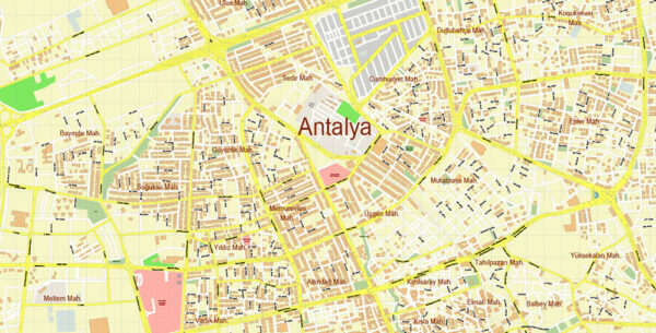 Antalya Turkey Map Vector Accurate High Detailed City Plan editable ...