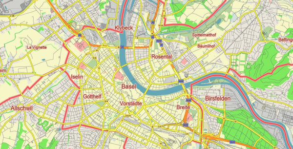 Basel Switzerland Vector Map Free Editable Layered Adobe Illustrator ...