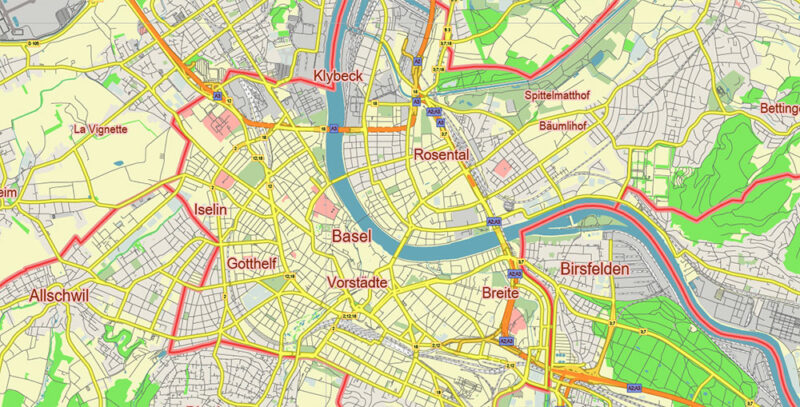 Basel Switzerland Vector Map Free Editable Layered Adobe Illustrator ...