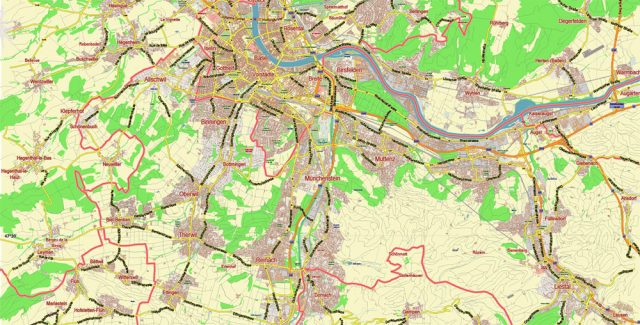 Basel Switzerland PDF Vector Map: City Plan Low Detailed (for small ...