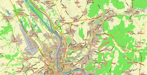 Basel Switzerland Map Vector City Plan Low Detailed (for small print ...
