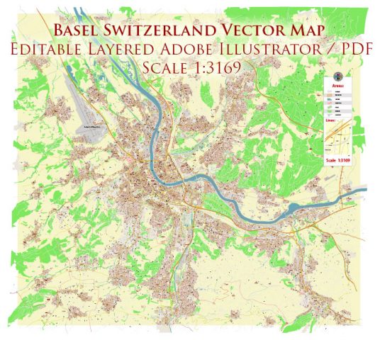 Basel Switzerland Map Vector City Plan Low Detailed (for small print ...