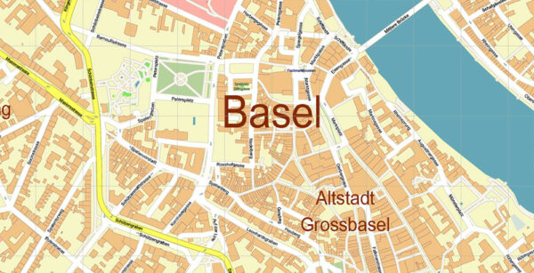 Basel Switzerland Map Vector Accurate High Detailed City Plan editable ...
