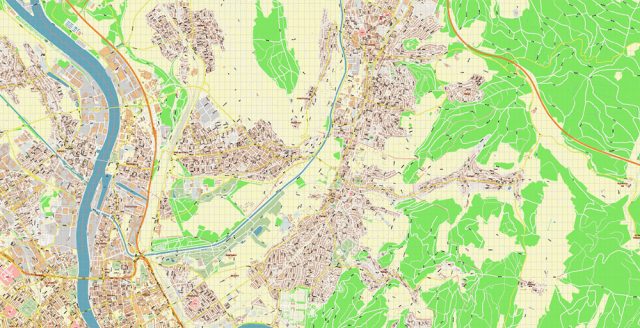 Basel Switzerland PDF Vector Map: Accurate High Detailed City Plan ...
