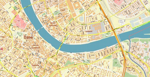 Basel Switzerland PDF Vector Map: Accurate High Detailed City Plan ...