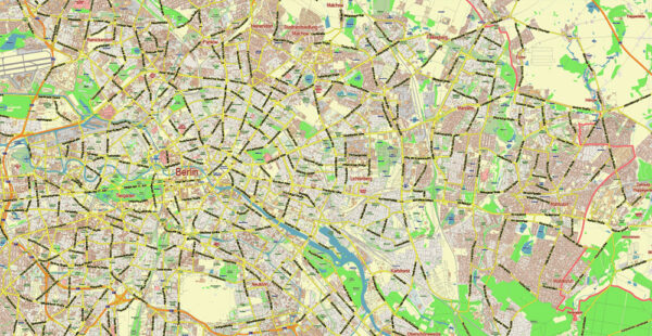 Berlin Germany PDF Vector Map: City Plan Low Detailed (for small print ...