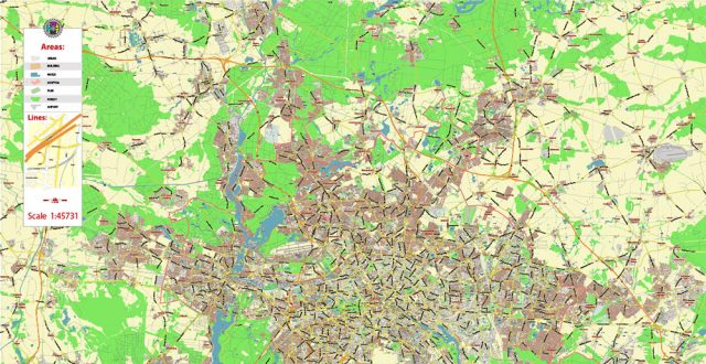 Berlin Germany PDF Vector Map: City Plan Low Detailed (for small print ...