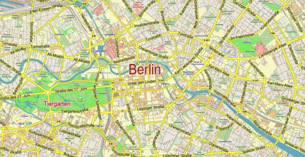 Berlin Germany PDF Vector Map: City Plan Low Detailed (for small print ...