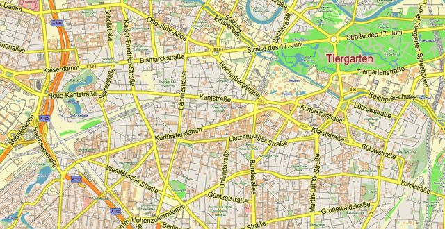 Berlin Germany PDF Vector Map: City Plan Low Detailed (for small print ...