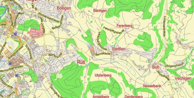 Bern Switzerland PDF Vector Map City Plan Low Detailed (for small print ...