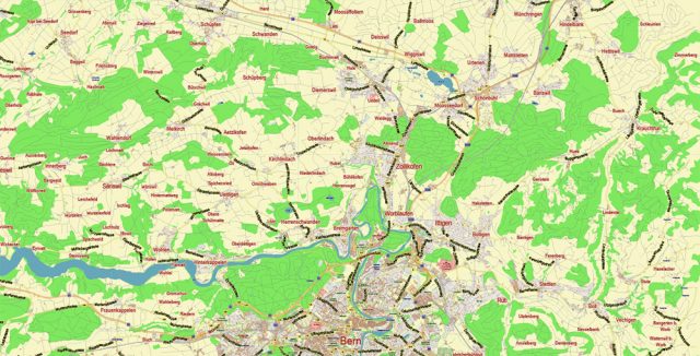 Bern Switzerland PDF Vector Map City Plan Low Detailed (for small print ...