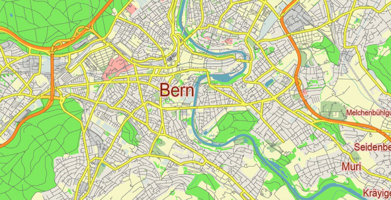 Bern Switzerland Vector Map Free Editable Layered Adobe Illustrator ...