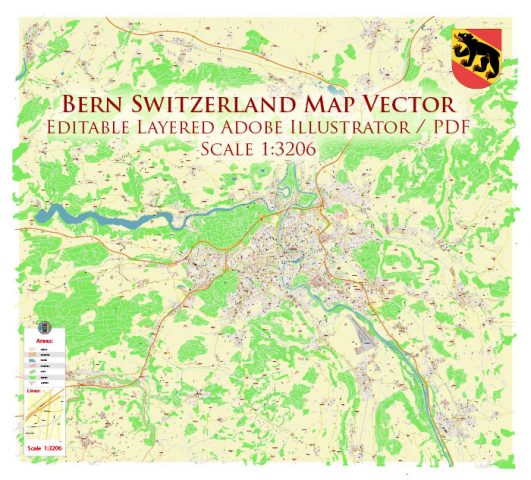 Bern Switzerland Map Vector Accurate High Detailed City Plan editable ...