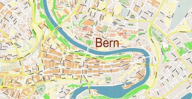 Bern Switzerland Map Vector Accurate High Detailed City Plan editable ...