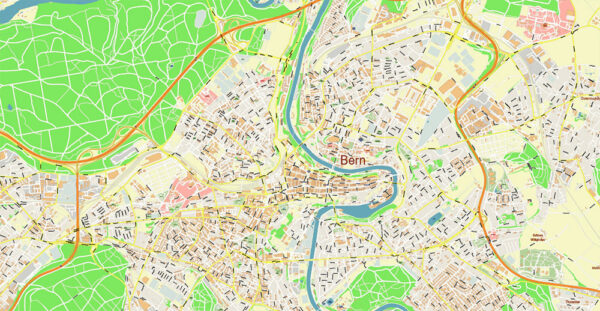 Bern Switzerland Map Vector Accurate High Detailed City Plan editable ...