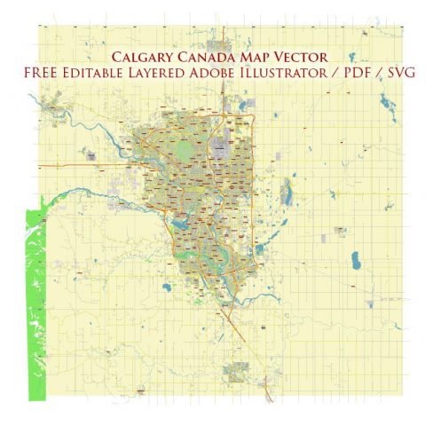 Calgary Alberta Canada Vector Map Free Editable Layered Adobe ...