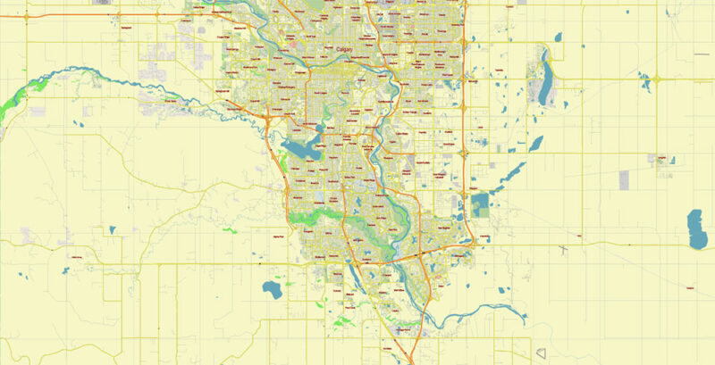 Calgary Alberta Canada Vector Map Free Editable Layered Adobe ...