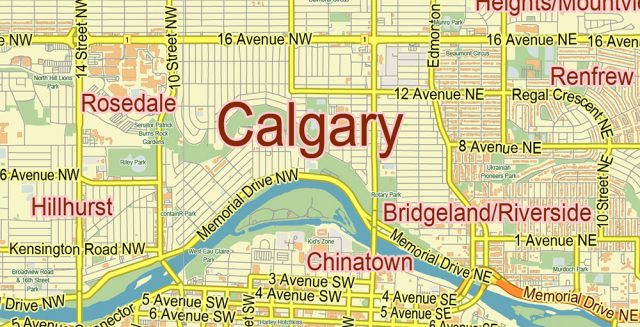 Calgary Alberta Canada PDF Vector Map: City Plan Low Detailed (for ...
