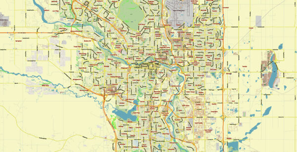 Calgary Alberta Canada PDF Vector Map: City Plan Low Detailed (for ...
