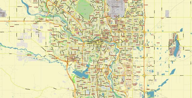 Calgary Alberta Canada Map Vector City Plan Low Detailed (for small ...