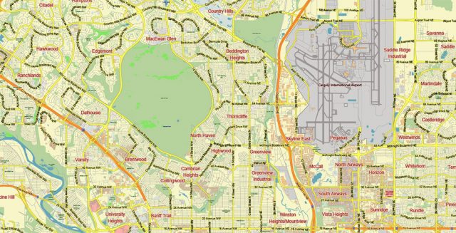 Calgary Alberta Canada PDF Vector Map: City Plan Low Detailed (for ...