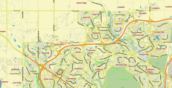 Calgary Alberta Canada Map Vector City Plan Low Detailed (for small ...