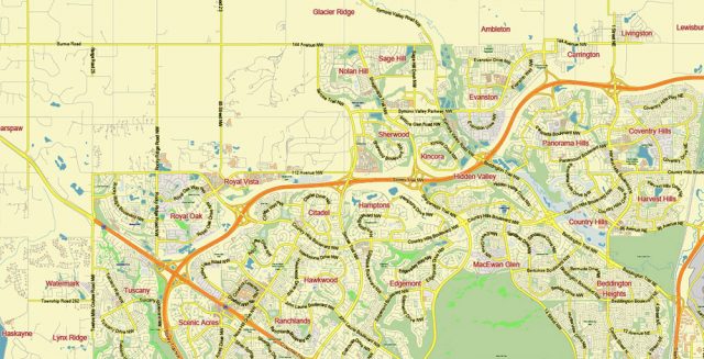 Calgary Alberta Canada PDF Vector Map: City Plan Low Detailed (for ...