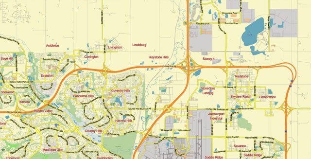 Calgary Alberta Canada PDF Vector Map: City Plan Low Detailed (for ...