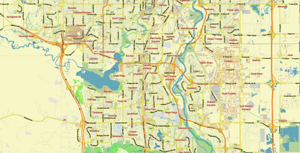 Calgary Alberta Canada PDF Vector Map: City Plan Low Detailed (for ...