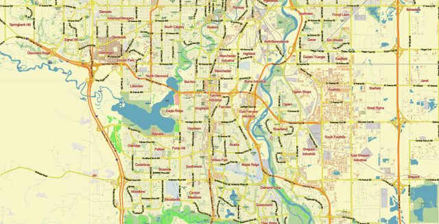 Calgary Alberta Canada Map Vector City Plan Low Detailed (for small ...