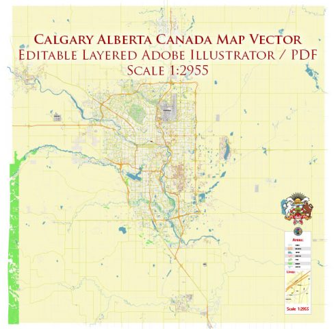 Calgary Alberta Canada Map Vector City Plan Low Detailed (for small ...