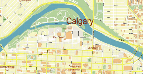 Calgary Alberta Canada Map Vector Accurate High Detailed City Plan ...